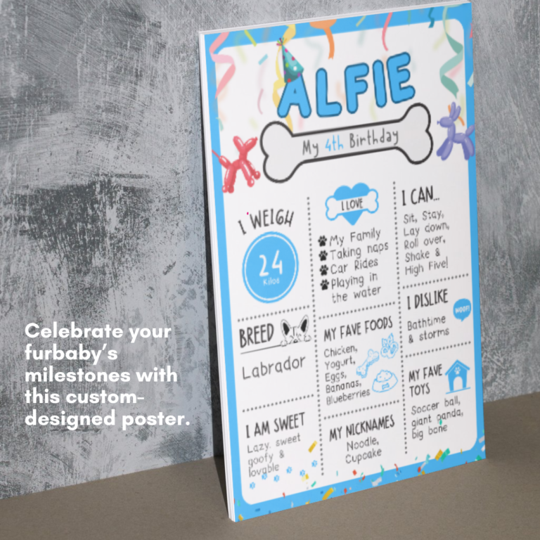 Custom Design - Dog Birthday Milestones Poster (Blue Party) - 3 Spoilt Dogs